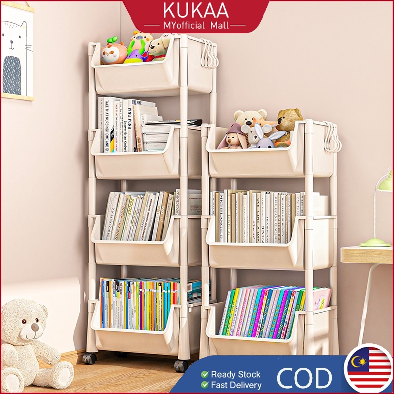 Kukaa Storage Rack Organizer With Wheel Book Shelf Rack Multi-Function ...