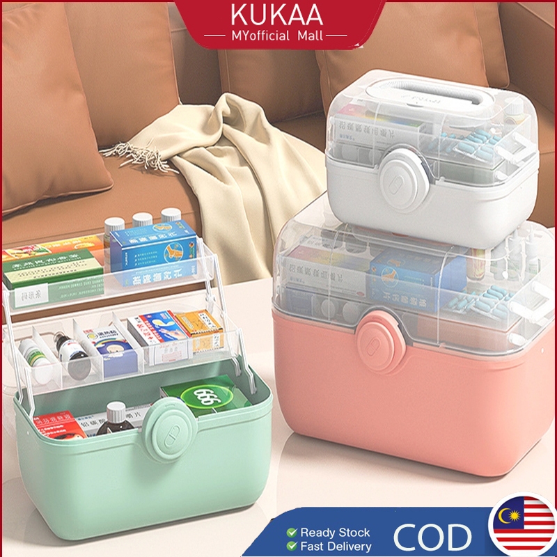 Kukaa First Aid Kit Plastic Multi-layer Ubat Kotak Simpan Medicine ...