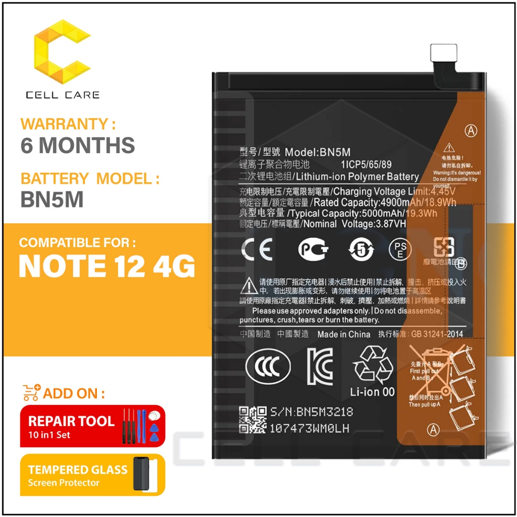 Battery Compatible For REDMI NOTE 12 4G BN5M (5000mAh) | Shopee Malaysia