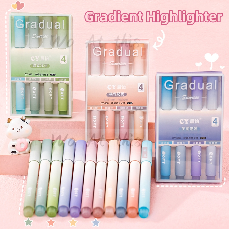 4PCS/Box Gradient Highlighter Set Marker Pen Draw Pen Students Supply ...
