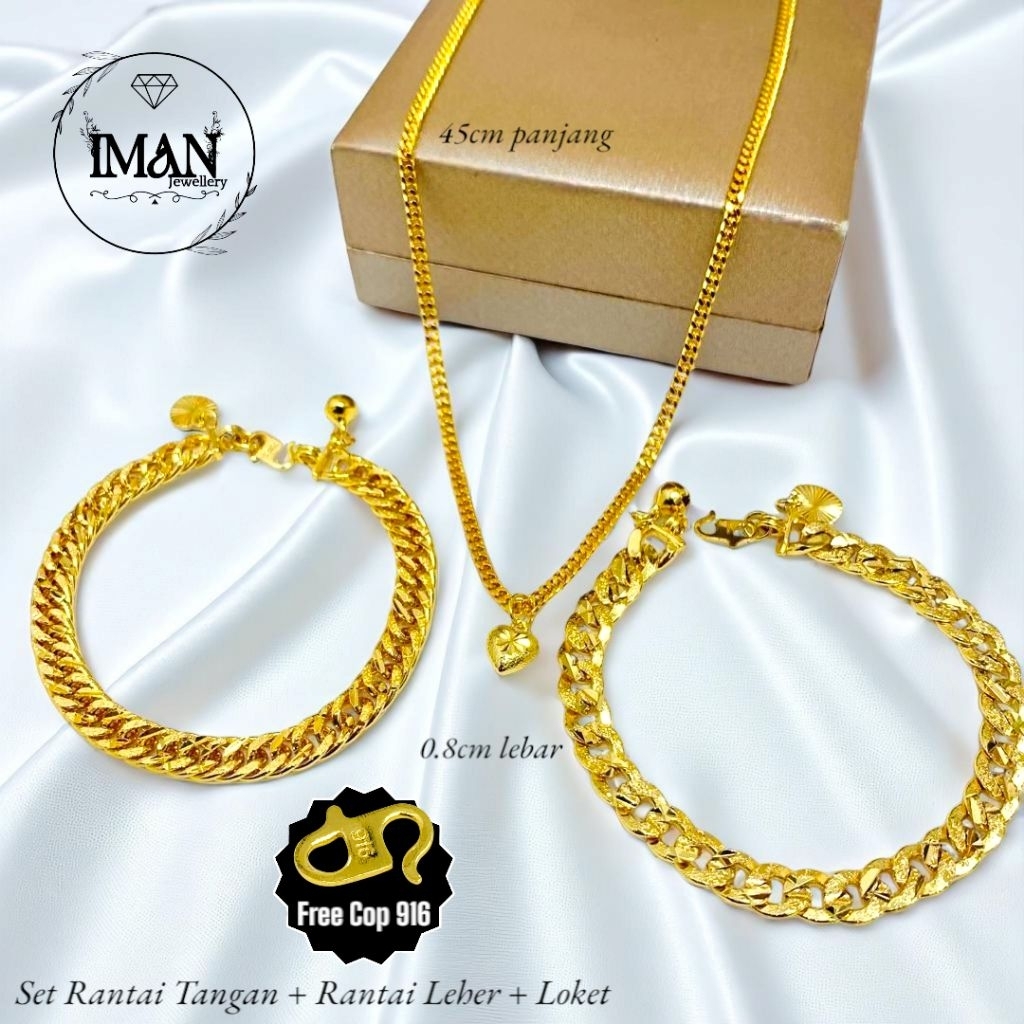 🔥SET GELANG & RANTAI DEWASA/KANAK COP916 EMAS KOREA 24K 2IN1 SET JIMAT ...