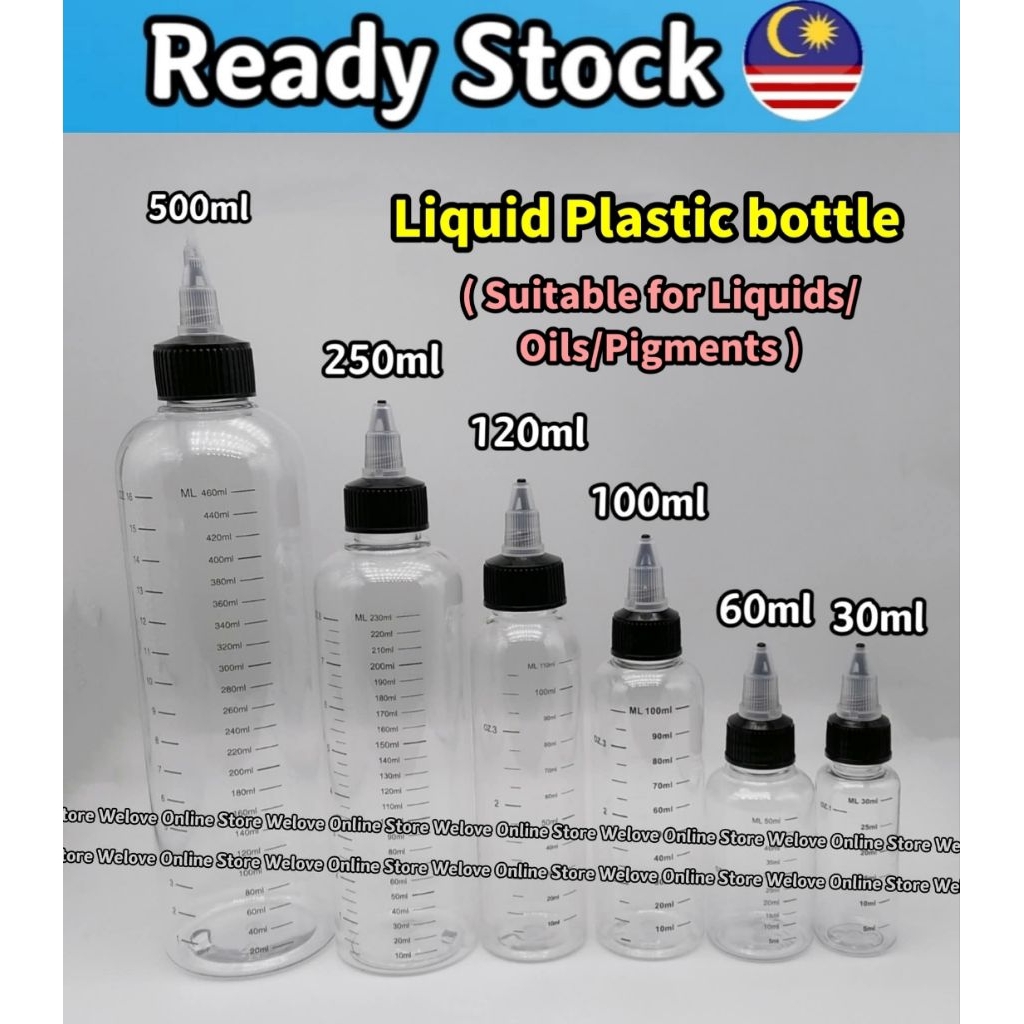 30ml/60ml/100ml/120ml/250ml/500ml Plastic Bottle Squeeze Liquid Bottle Oil Capacity Pigment Ink ...