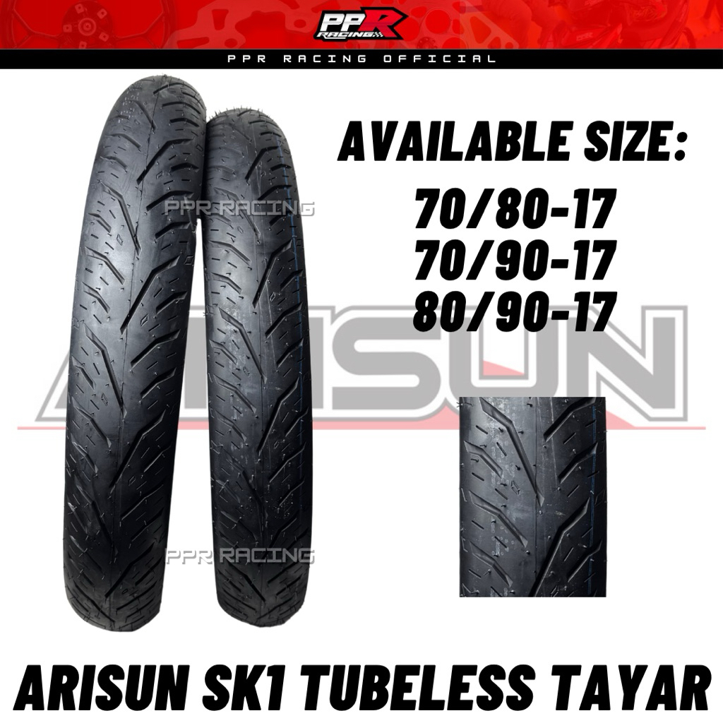ARISUN TUBELESS TYRE 2024 70/80 70/90 80/90 RACING COMPOUND TAYAR TYRE ...