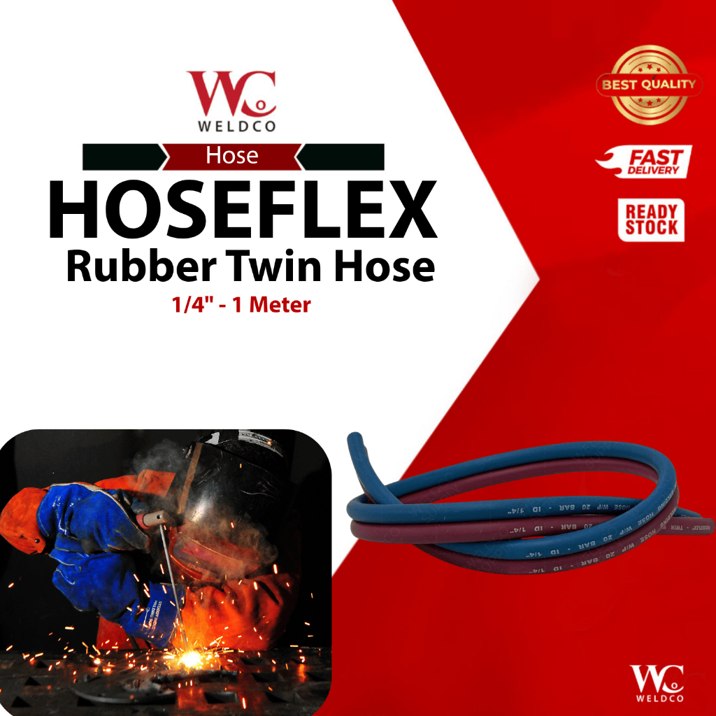 (1Meter) 1/4" HoseFlex Rubber Twin Welding Hose/ Oxygen & Acetylene ...