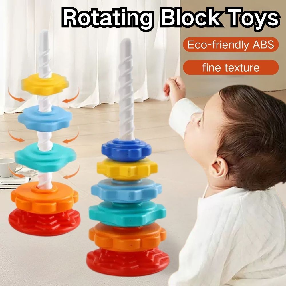 Baby Rainbow Stacking and Spinning Tower Toy Early Learning Training ...