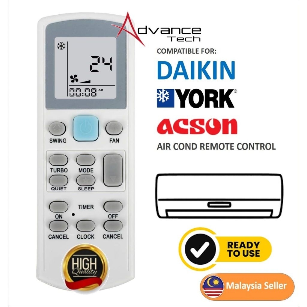 Daikin / York / Acson DG02 Replacement Air Conditioner Remote Control ...