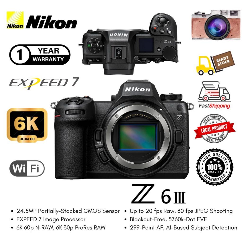 Nikon Z6 III Mirrorless Camera 24.5MP Partially-Stacked CMOS Sensor ( 1 Year Warranty ) | Shopee ...