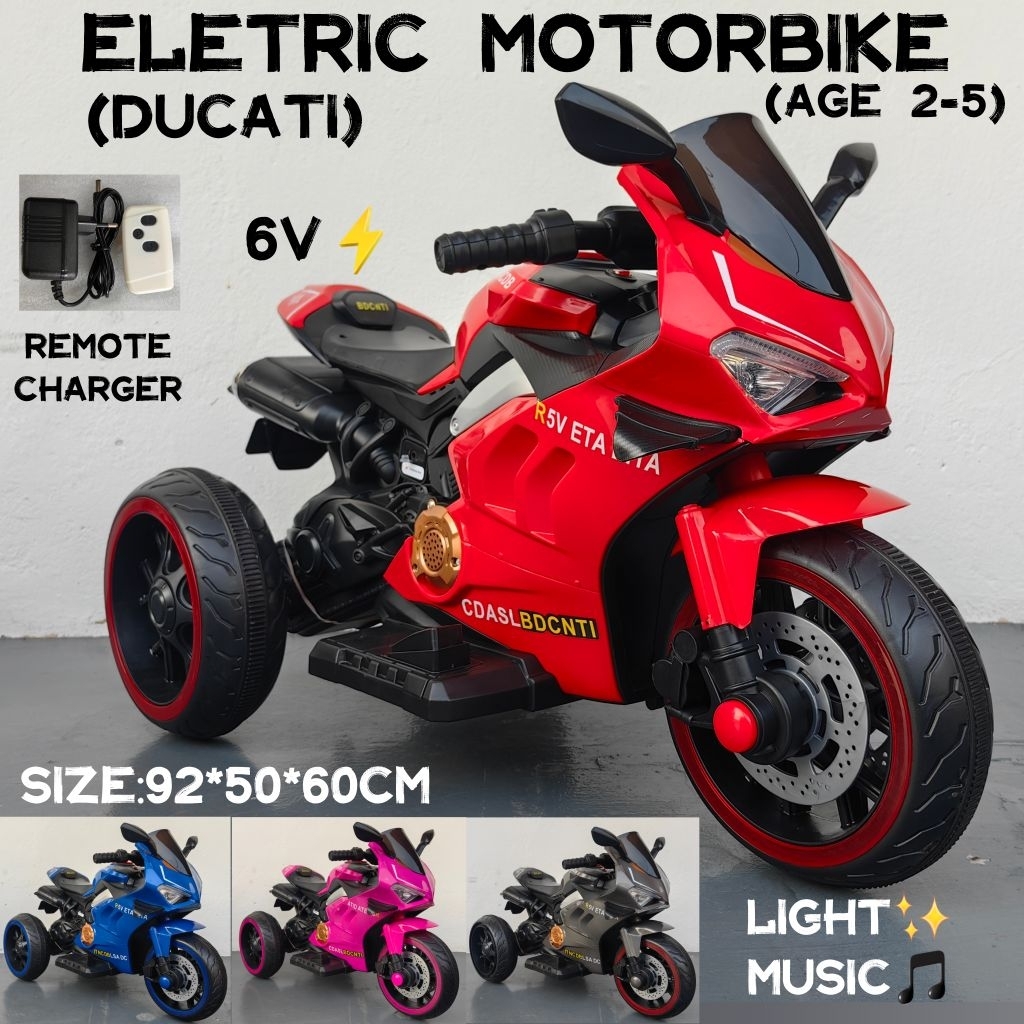 VVM: (REMOTE) KIDS RIDE ON ELETRIC MOTORBIKE DESIGN DUCATI 6V BATTERY ...