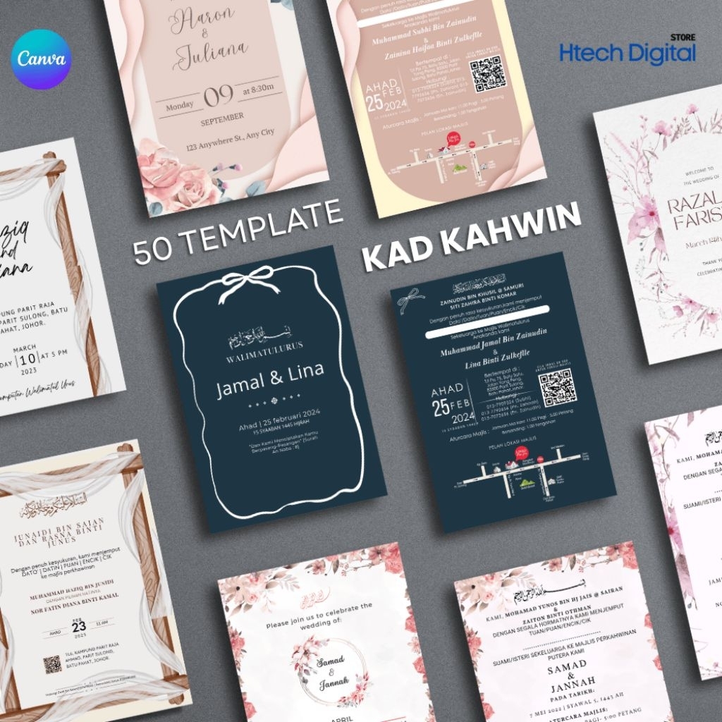 💍 50 TEMPLATE KAD KAHWIN CANVA. CUSTOM | AUTO CANTIK 🔥 | Shopee Malaysia
