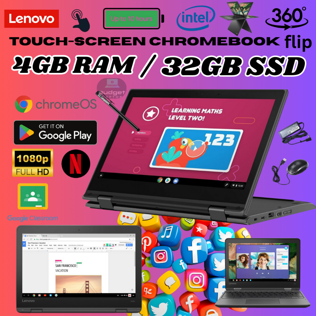 New Model Lenovo touch Screen 360flip Chromebook Laptop 4GB RAM, 32GB ...