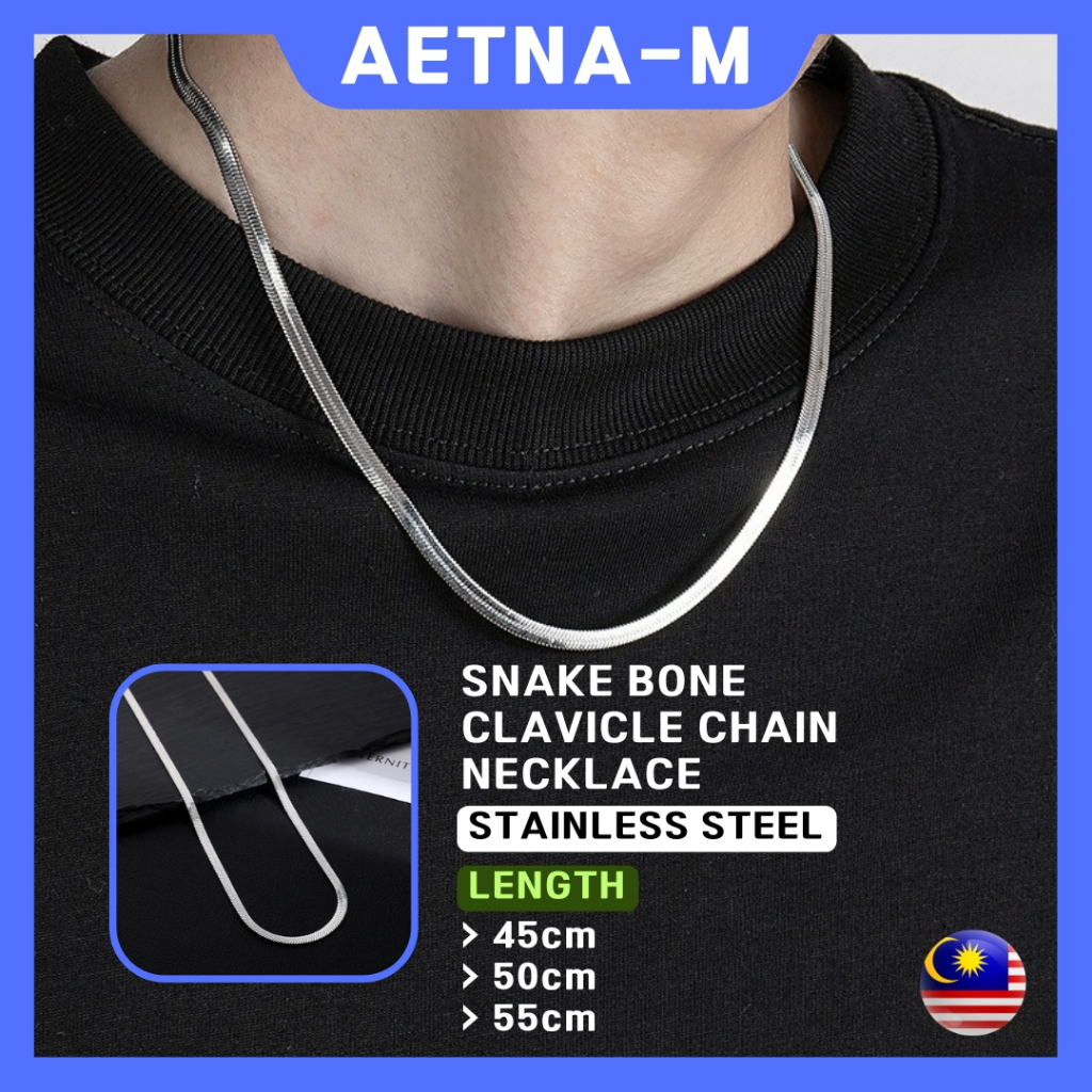 Snake Bone Clavicle Silver Stainless Steel Chain Necklace Men Women ...