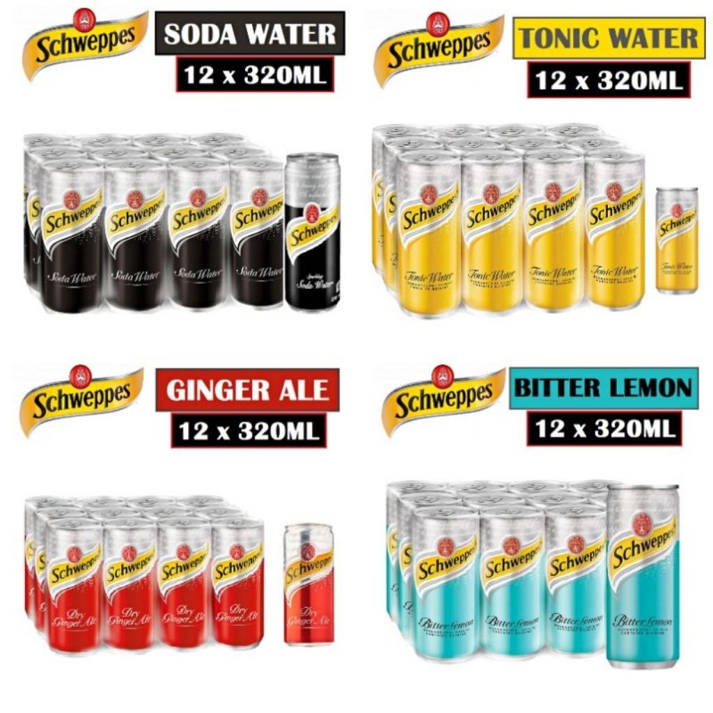 12pcs 320ml New Schweppes (Lemon Tonic Water / Soda Water /Lemon Lime ...