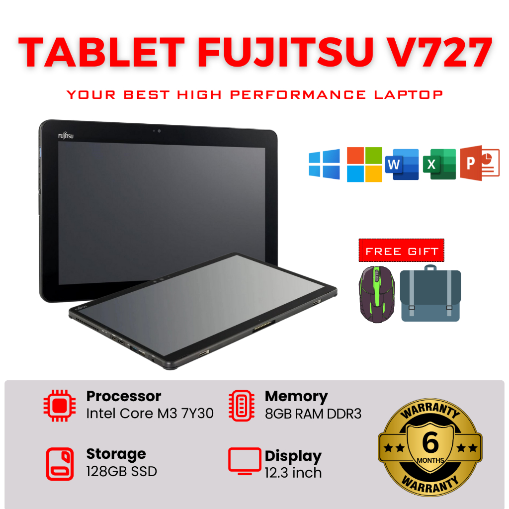 Fujitsu V727 Tablet / Intel Core M3 7Y30 / 8GB RAM / 128GB SSD / 12.3 ...