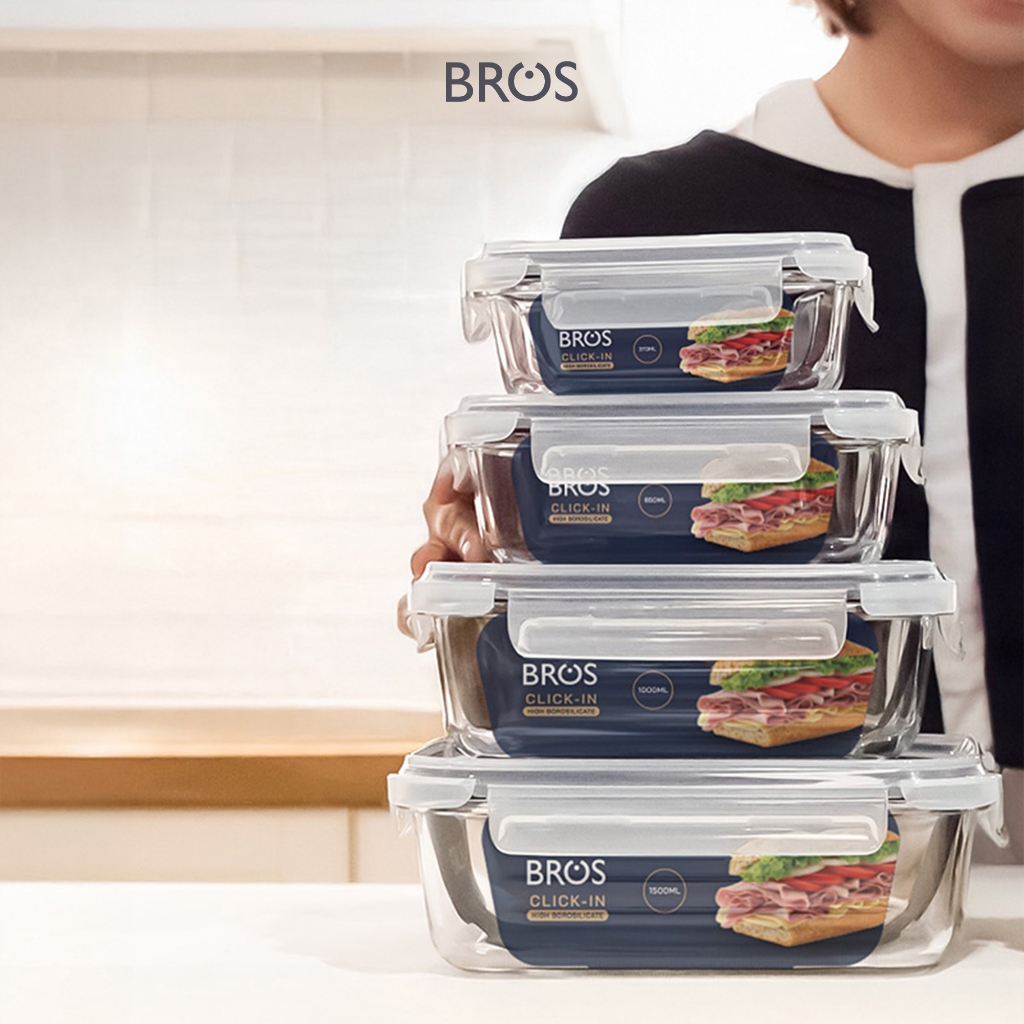 BROS Container Glass Click-In Rectangular | High Durability Food Safe ...