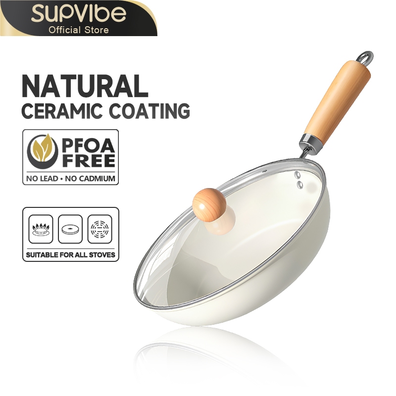 SUPVIBE 24CM Nonstick Pan Ceramic Wok Non-Stick Coating Cookware ...