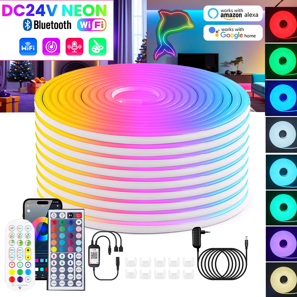 RGB Neon Light Strip with APP and Remote Waterproof Music Sync Mode for ...
