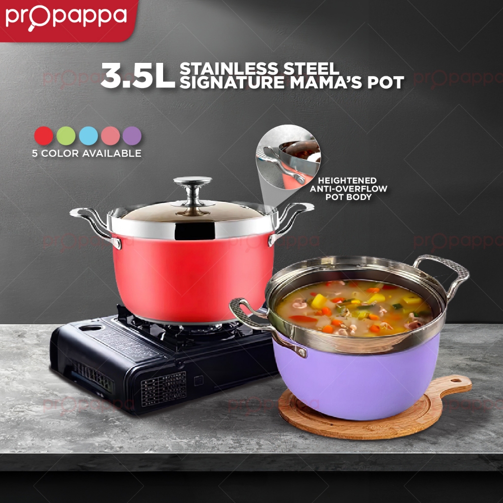 Propappa - Stainless Steel Mama Pot with Lid 3.5L | Periuk Tebal Keluli ...