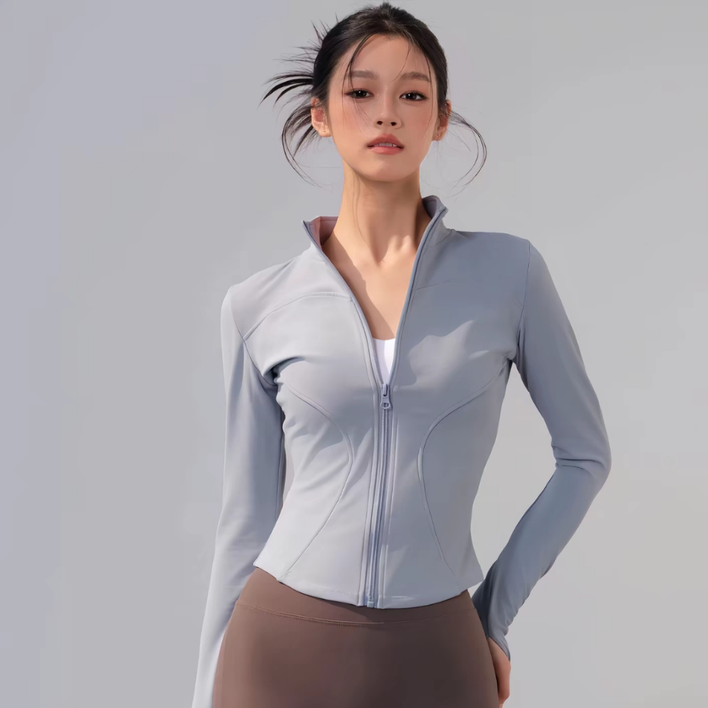 Long Sleeve Yoga Top Zipper Fitness Running Tops with Pocket Sports ...