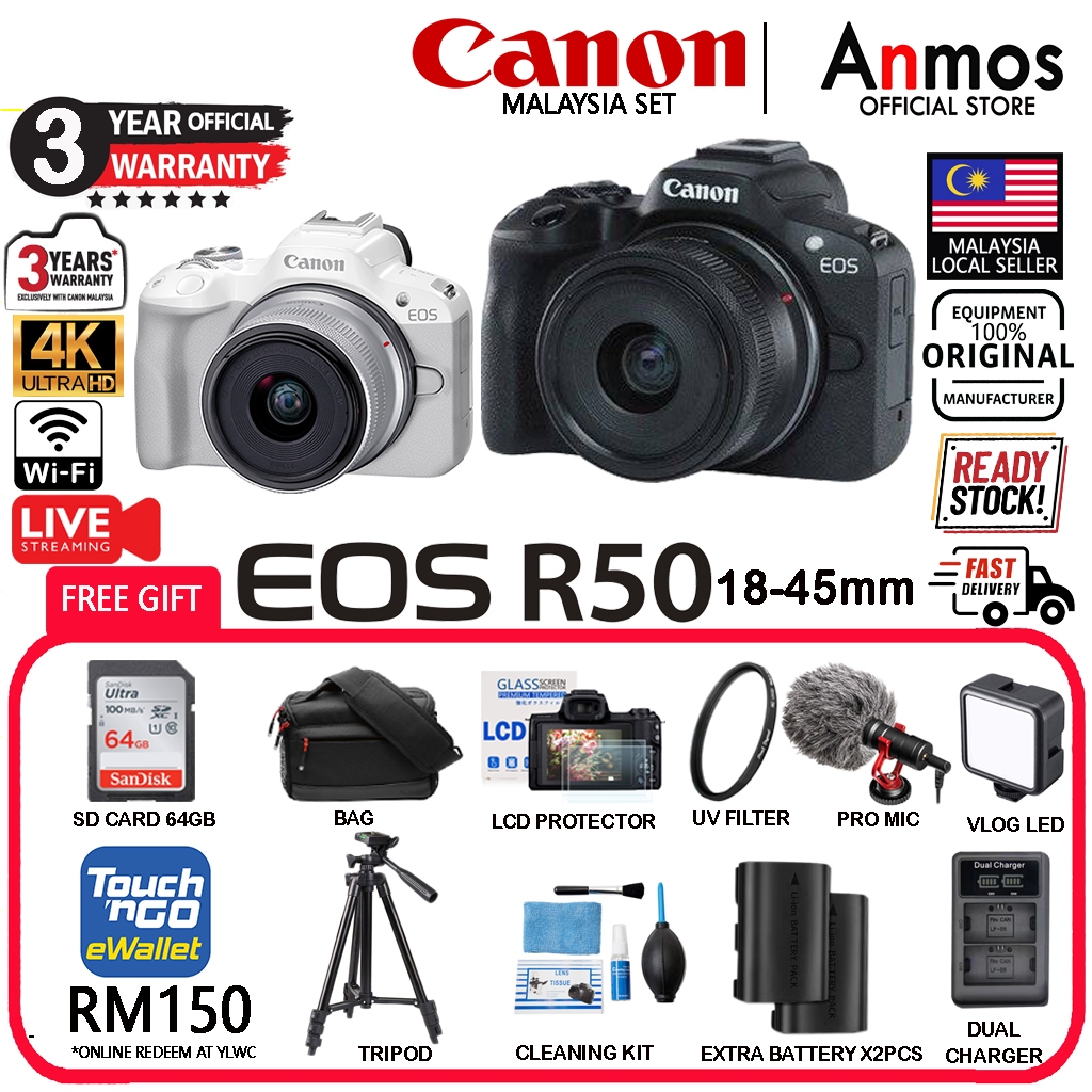 Canon EOS R50 With 18-45mm 55-210mm Mirrorless Digital Camera VLOG ...