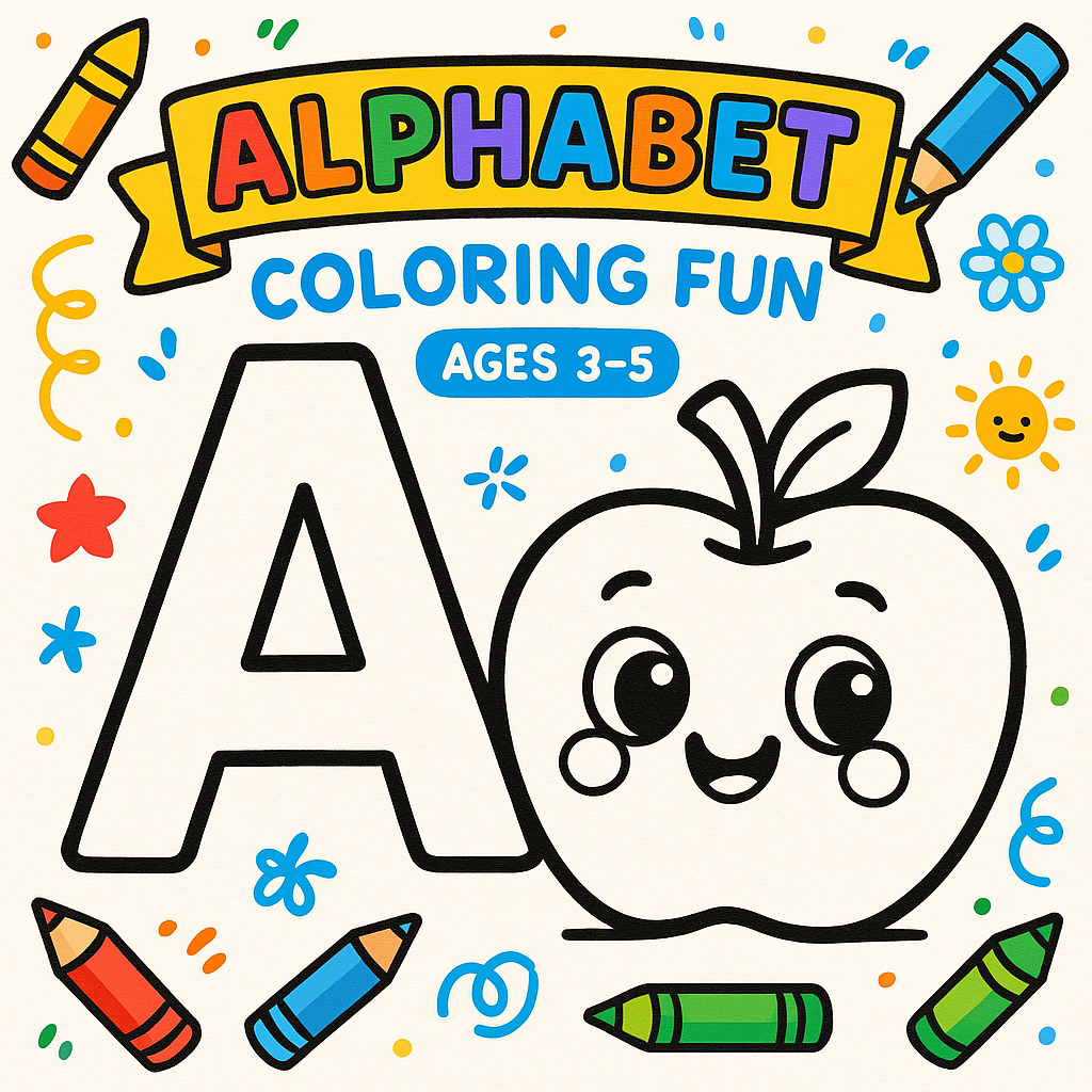 Printable Alphabet Coloring Fun Book for Kids Ages 3 to 5 Cute A-Z ...