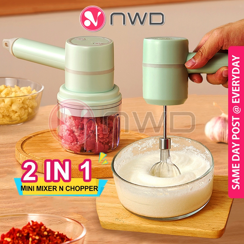 𝟯 𝗦𝗣𝗘𝗘𝗗𝗦 》2 In 1 Electric Egg Beater Mixer Wireless Garlic Food Chopper ...