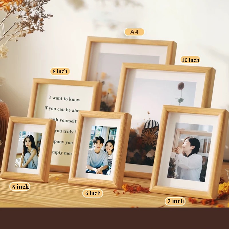 4R 6R A4 3D Hollow Photo Frame Wooden Frame Gambar Wall Hanging Solid Wood Wall Hanging Picture ...