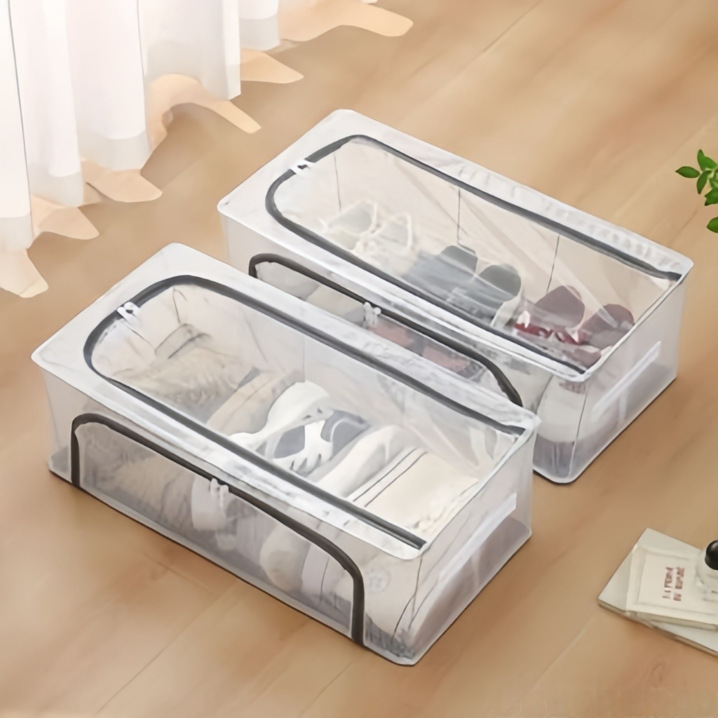 Large Capacity Shoes Storage Box PVC Shoe Box with Handles Folding ...