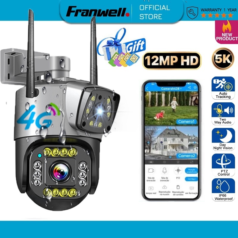 Franwell V380 12MP V10 4G Sim Card Waterproof CCTV Wireless Outdoor PTZ ...