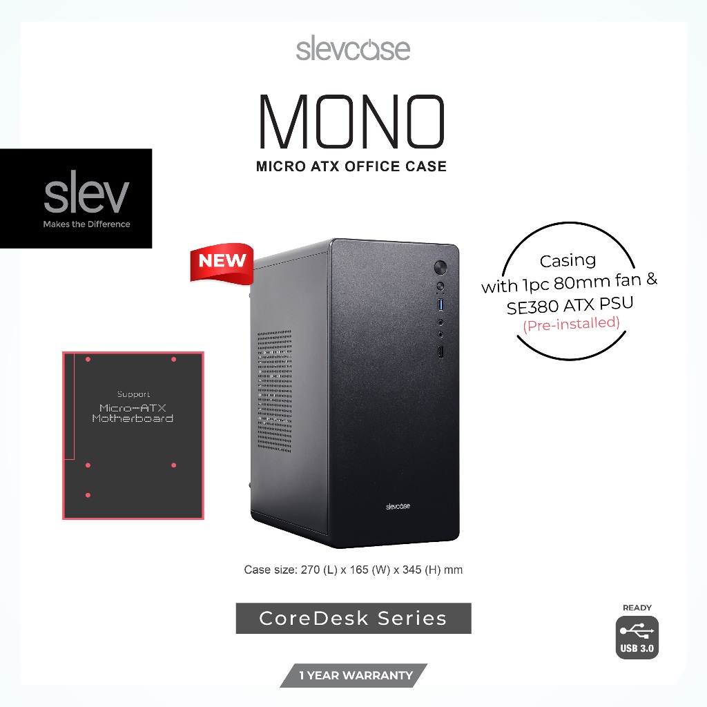 Slevcase Mono Micro ATX Casing with SE380 Power Supply - Black | Shopee ...