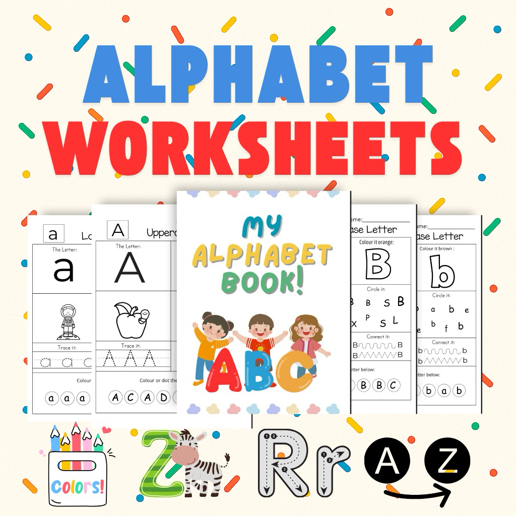Alphabet A-Z Worksheet | Lembaran Kerja Belajar Huruf Besar & Kecil ...