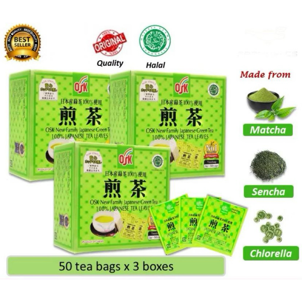 OSK New Family Japanese Green Tea 2g x 50 Tea bags x 3 BOXES (TRIPLE ...