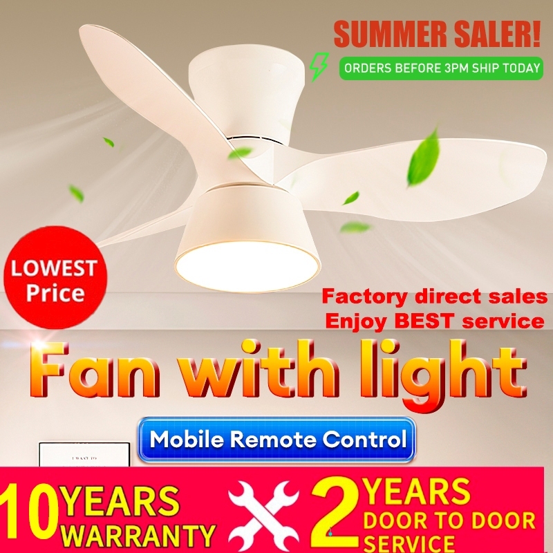 Ceiling Fan with Lamp Strong Wind 6 Speed Mobile Control 3-Color Light ...