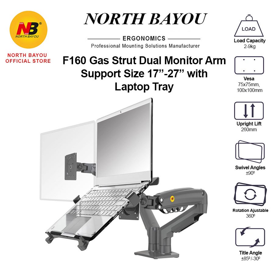 NB F160 Monitor Arm support 17"-27" with Laptop Tray | Shopee Malaysia