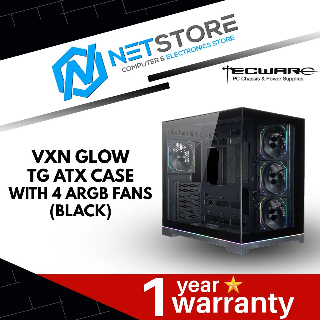 TECWARE VXN GLOW TG ATX CASE WITH 4x ARGB FANS - BLACK - TWCA-VXNGLOW ...