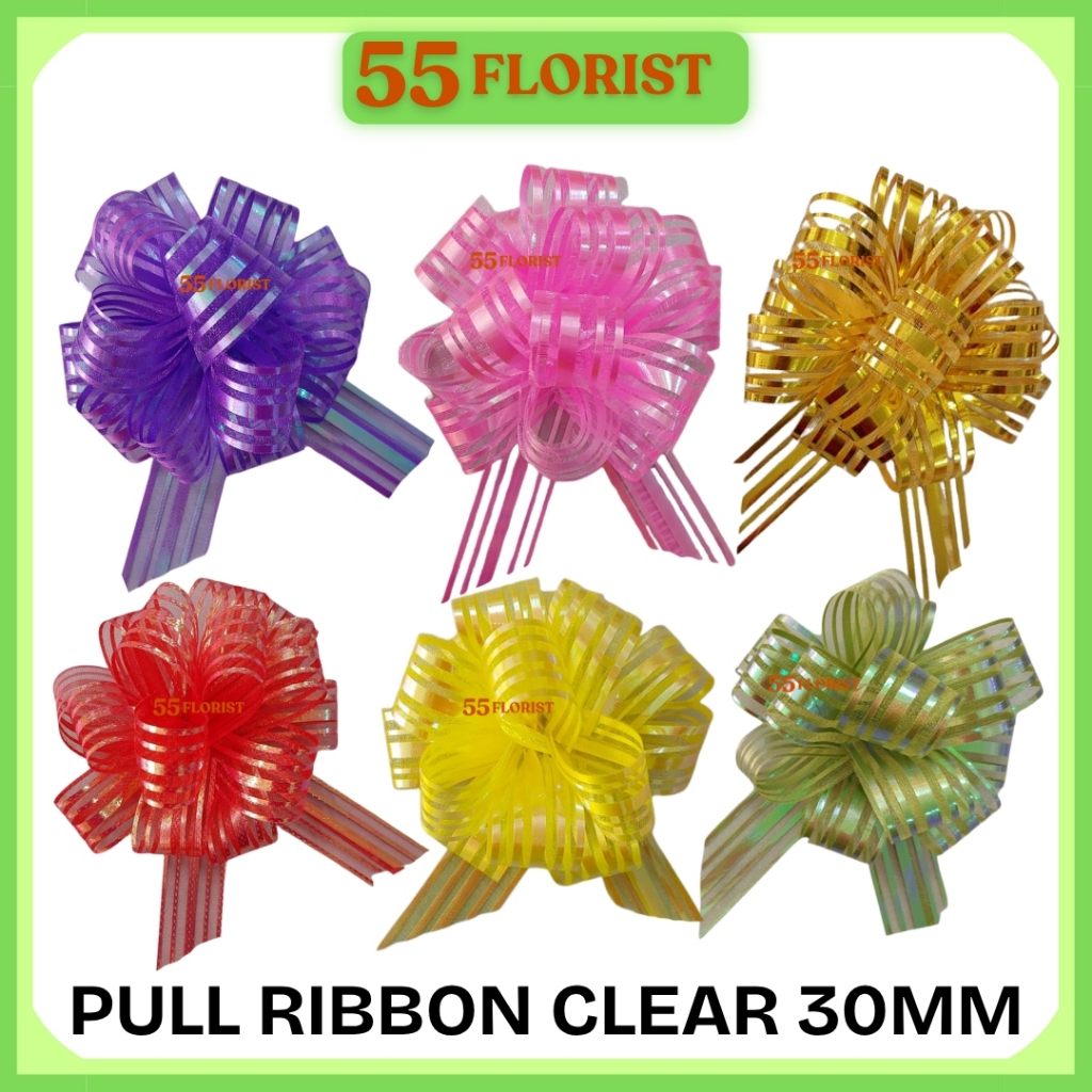 30MM CLEAR PULL RIBBON FLOWER BOW RIBEN TARIK REBEN WEDDING BIRTHDAY ...