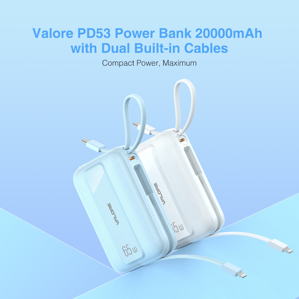 Valore PD65W 20000mAh Power Bank with Dual Built-in Cables Powerbank ...