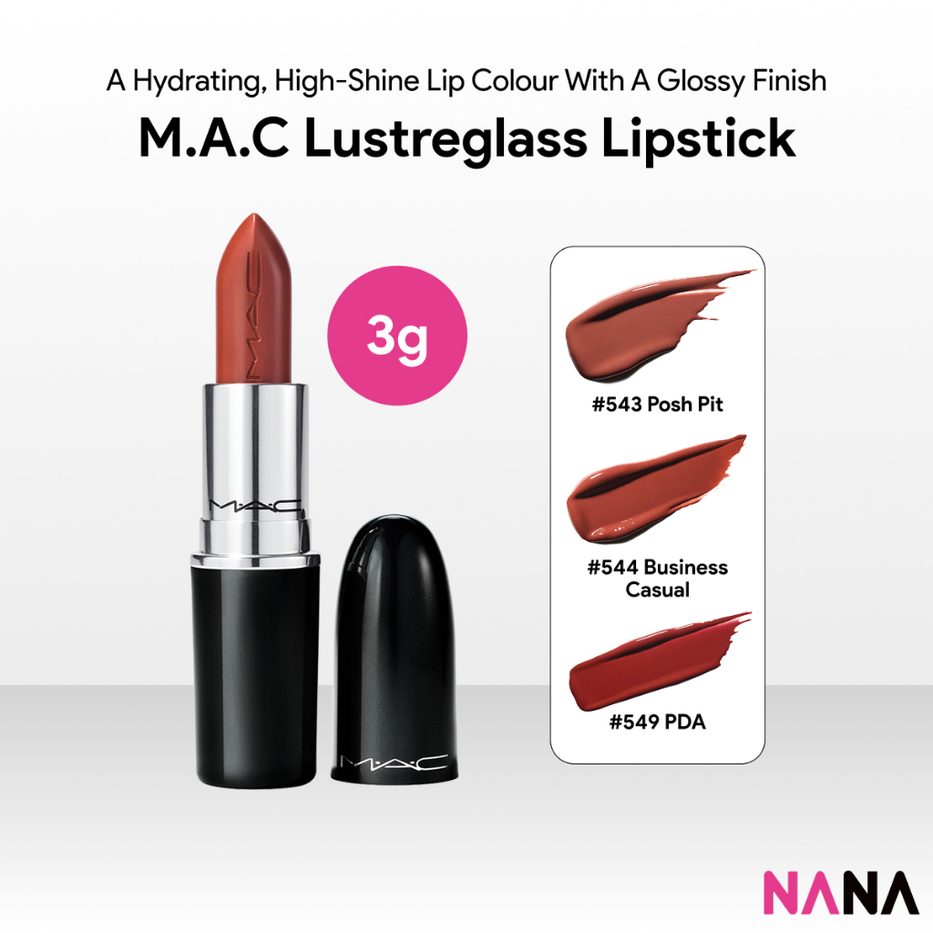 MAC Lustreglass Lipstick 3g [#543 POSH PIT, #544 BUSINESS CASUAL, #549 ...