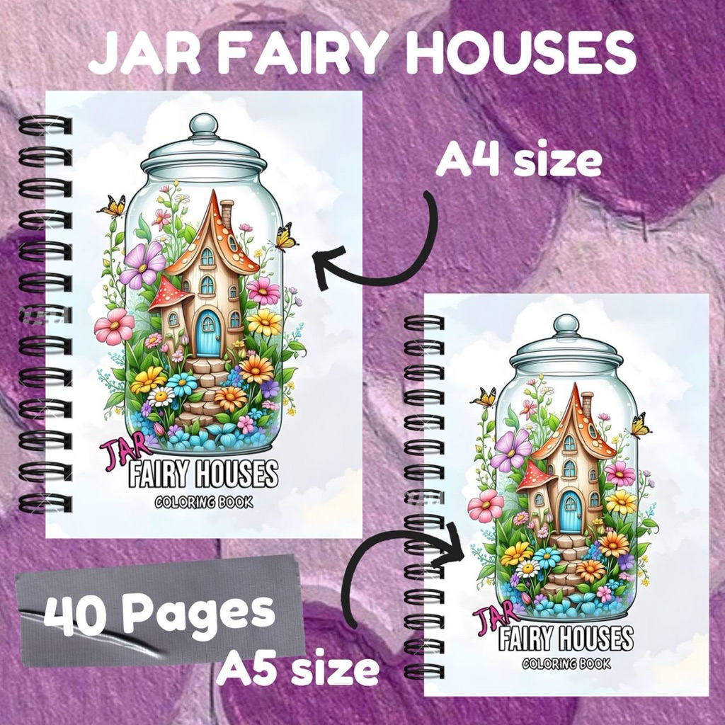 Jar Fairy Houses Coloring book loose paper coloring book 40 pages A4,A5 ...