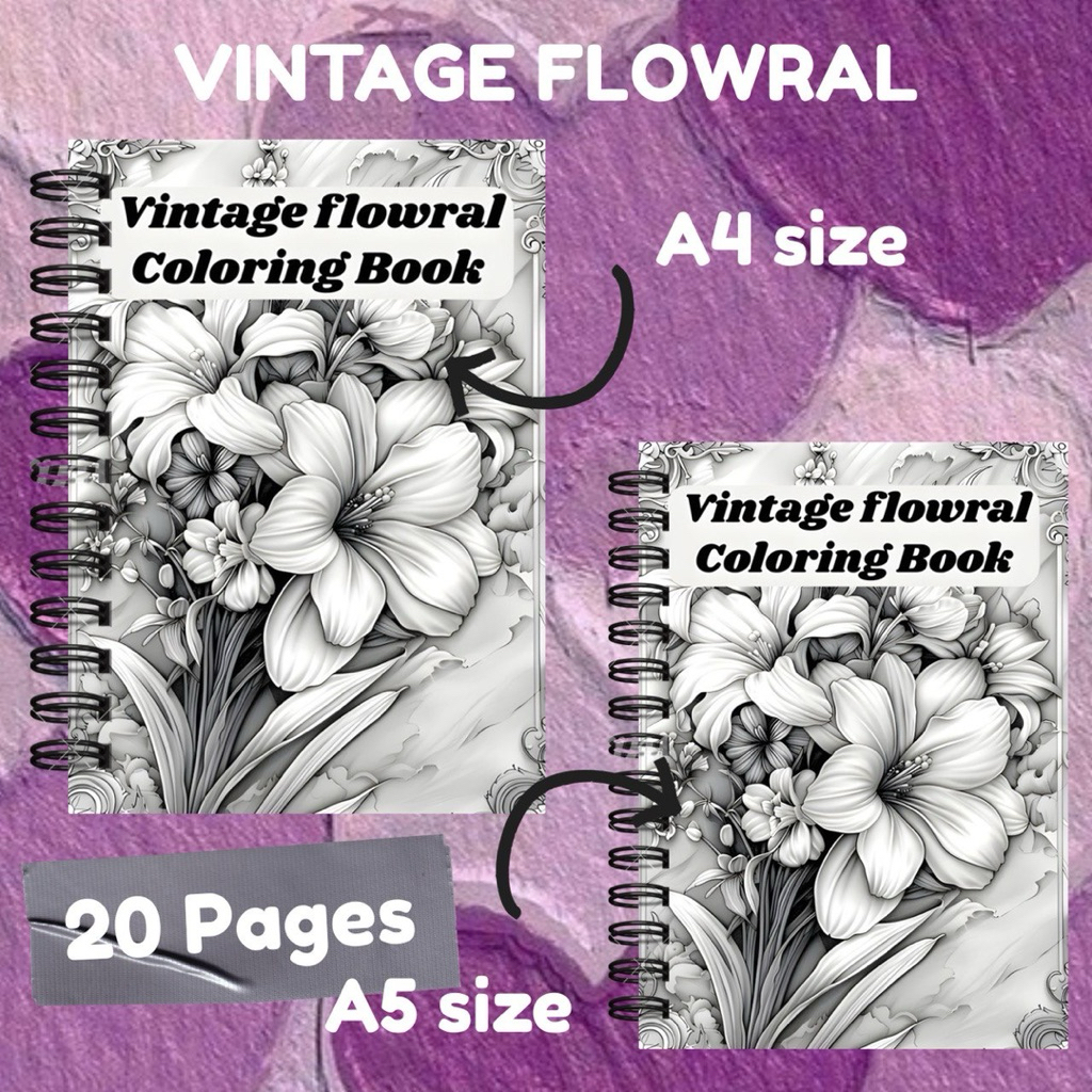 Vintage Flowral Coloring book loose paper coloring book 20 pages A4,A5 ...