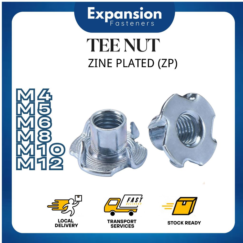 TEE NUT Four Jaw Claw Nut M4 M5 M6 M8 M10 M12 | Zinc Plated | Furniture ...