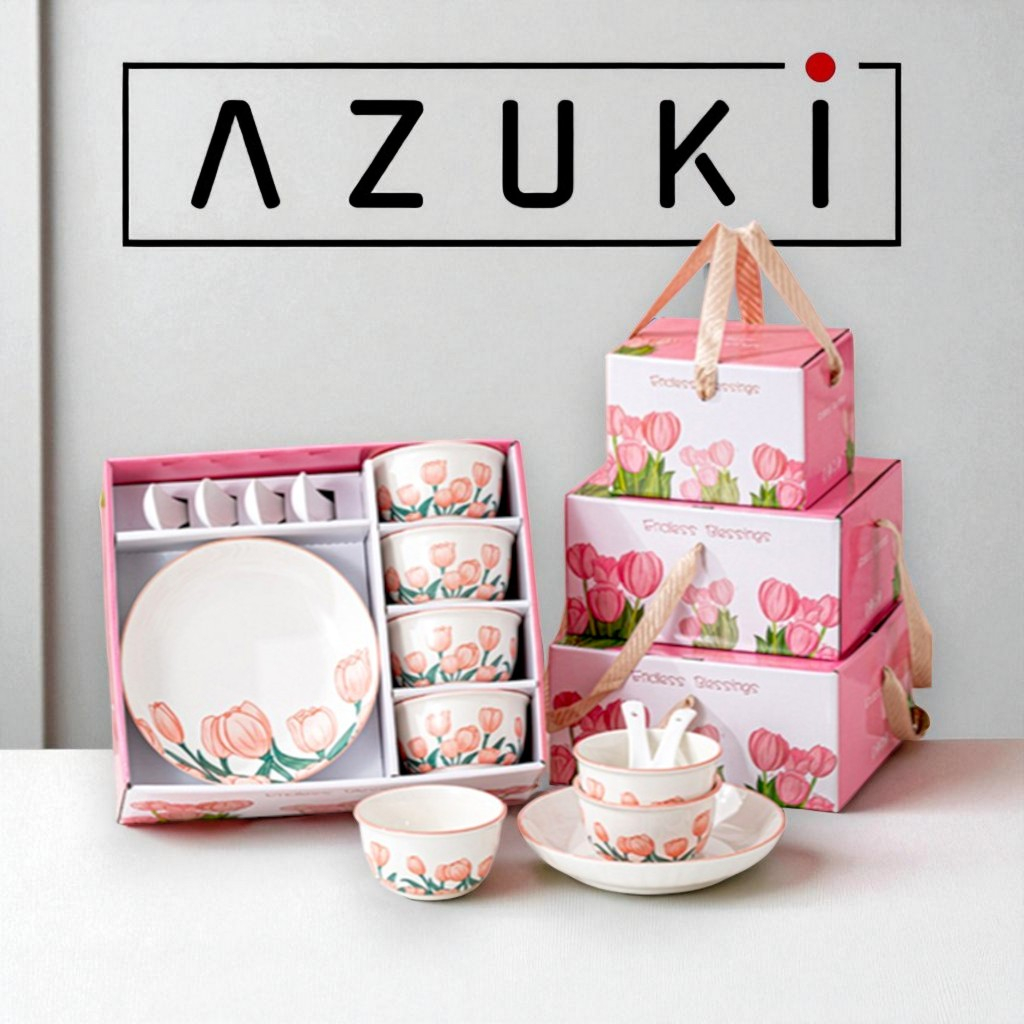 AZUKI Tulip Ceramic Dinnerware Gift Set With Box Bowl Set Mangkuk ...