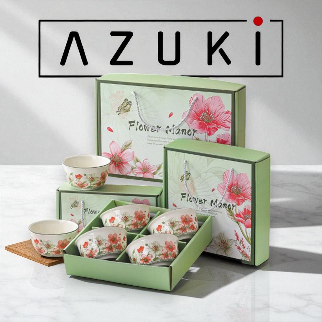 AZUKI 2025 Flower Style Ceramic Dinnerware Gift Set With Box Bowl Set ...