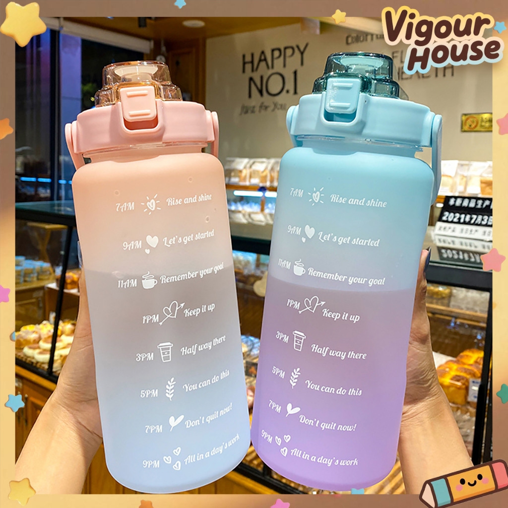 2000ml Water Bottle with reminder time Tumbler with straw scale big bottle BPA Free | Shopee ...