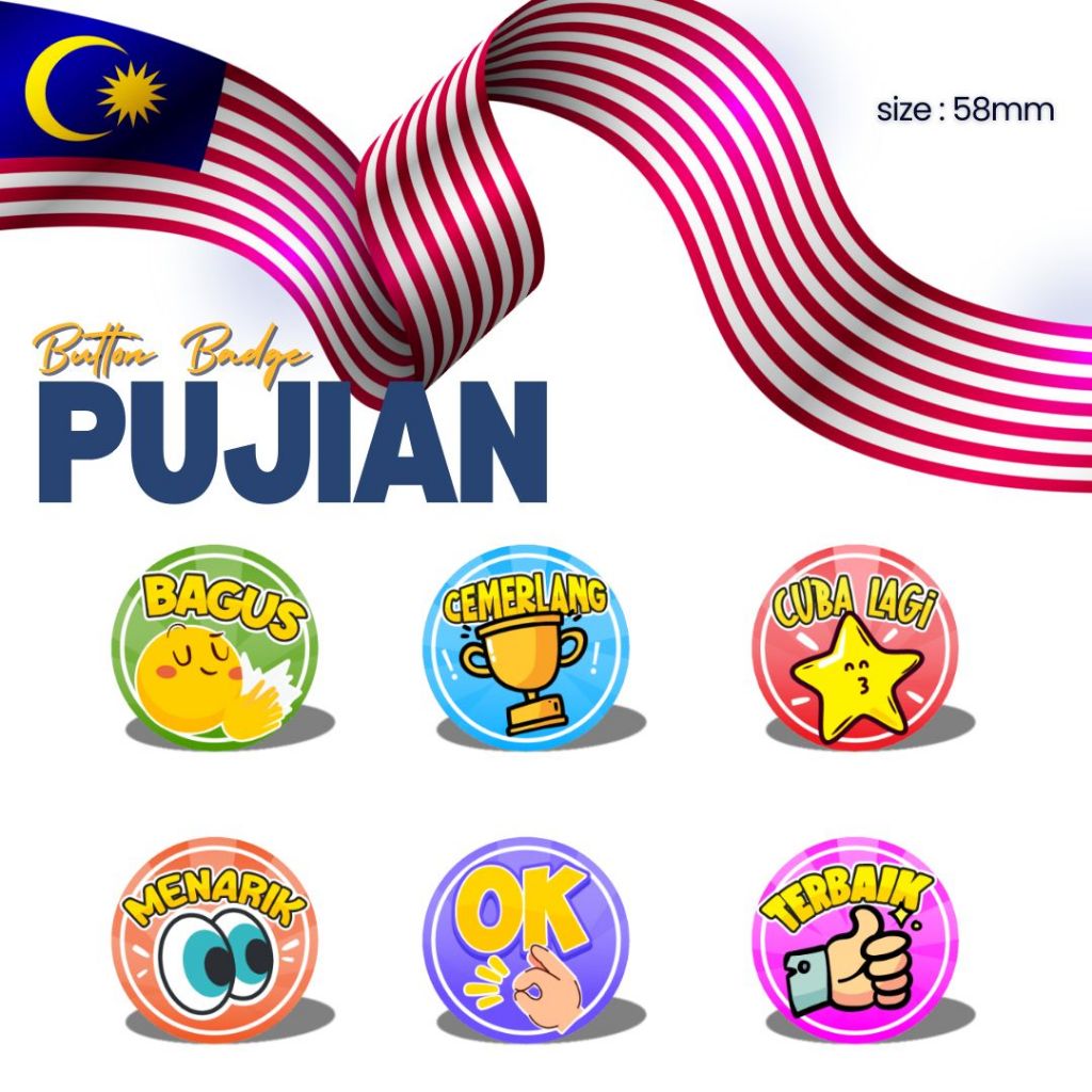 Button Badge Pin PUJIAN SEMANGAT - Saiz 58mm - cantik dan comel ...