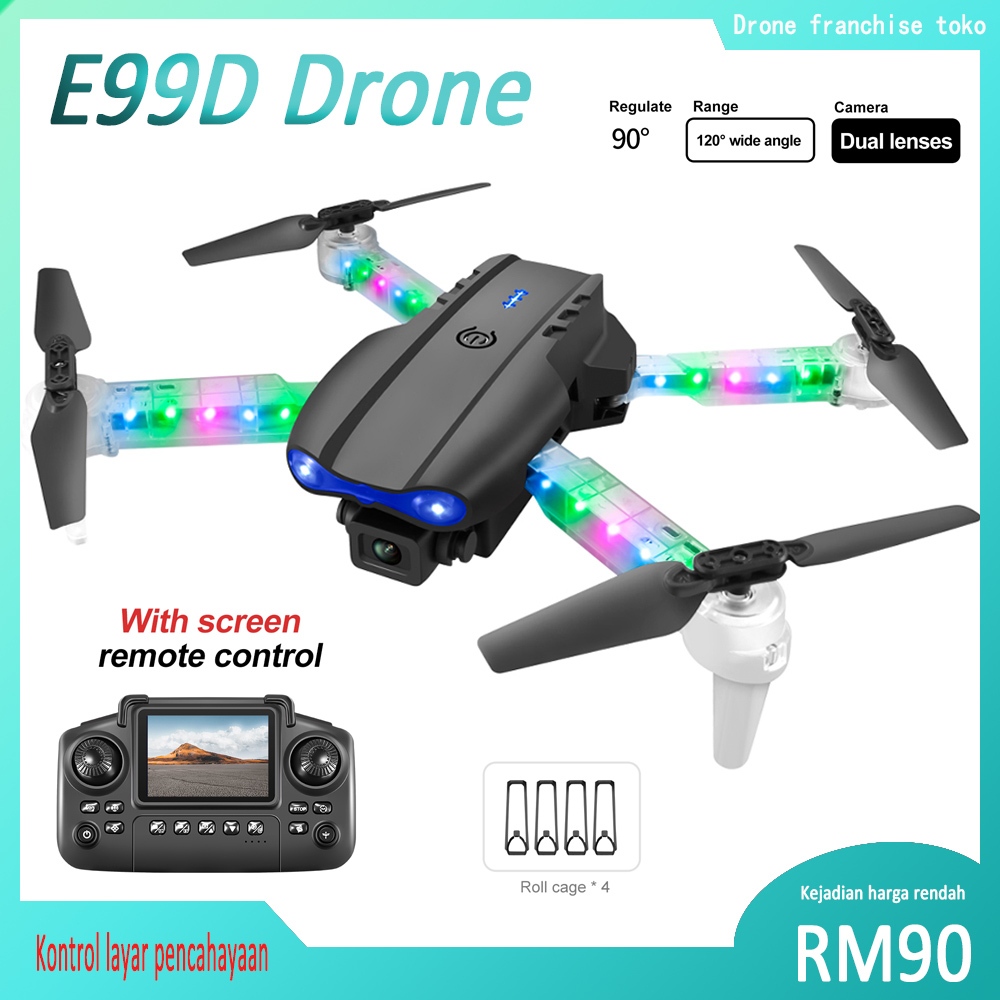Drone E99D baharu dilengkapi dengan skrin kawalan jauh, lampu sejuk ...