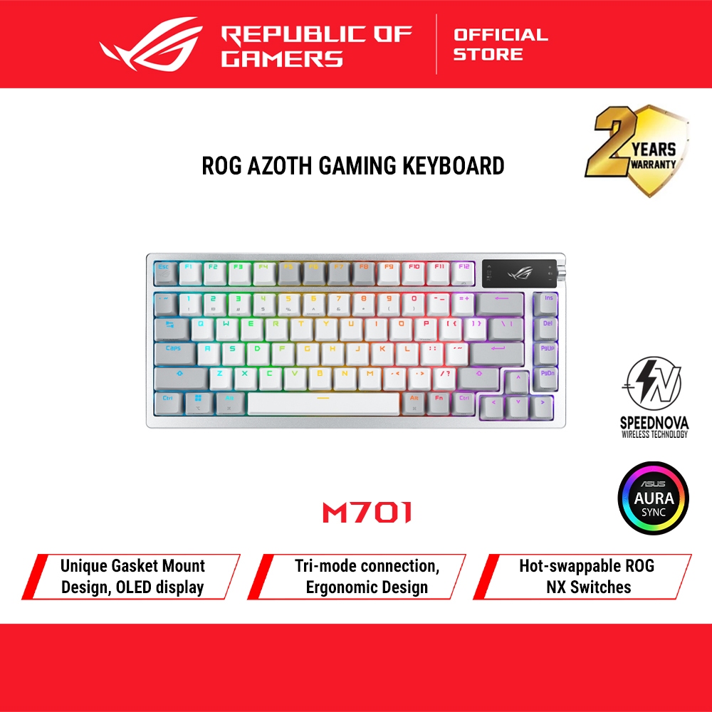 ROG Azoth M701 Moonlight White Gaming Custom Keyboard Gasket Mount ...