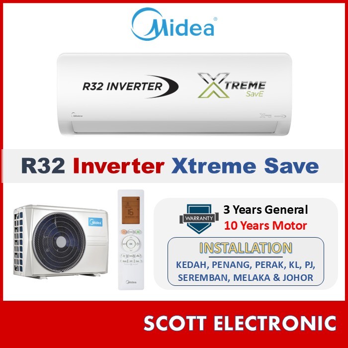 (Installationi Aircond) Midea Inverter Air Conditioner Xtreme Save 1HP / 1.5HP MSCE-10CRFN8 Air ...