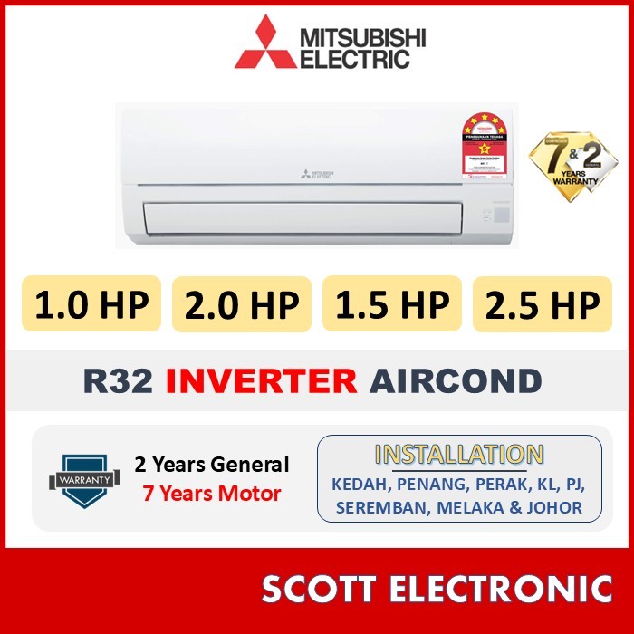 (5 Stars Inverter) Mitsubishi R32 Inverter Air Conditioner 1.0HP 1.5HP ...