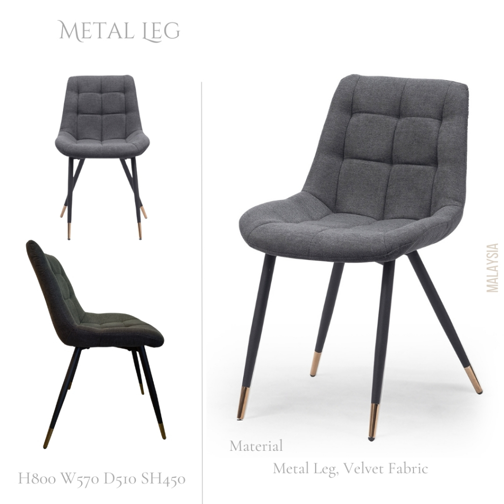 🇲🇾 Kerusi Makan Velvet Kaki Besi, Metal Leg Grey Dining Chair,Modern ...