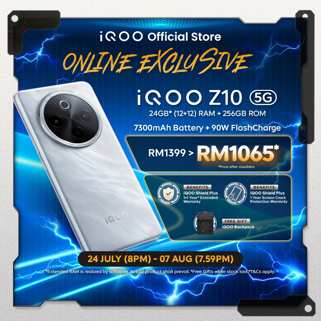 [Online Exclusive] iQOO Z10 5G (24*+256) 7300mAh 90W, SDM 7sGen3, 120HZ ...